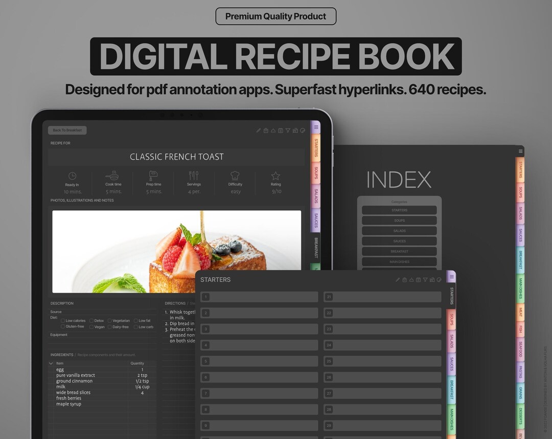 Digital Recipe Book Dark Mode, Food Journal, Goodnotes and Notability ...