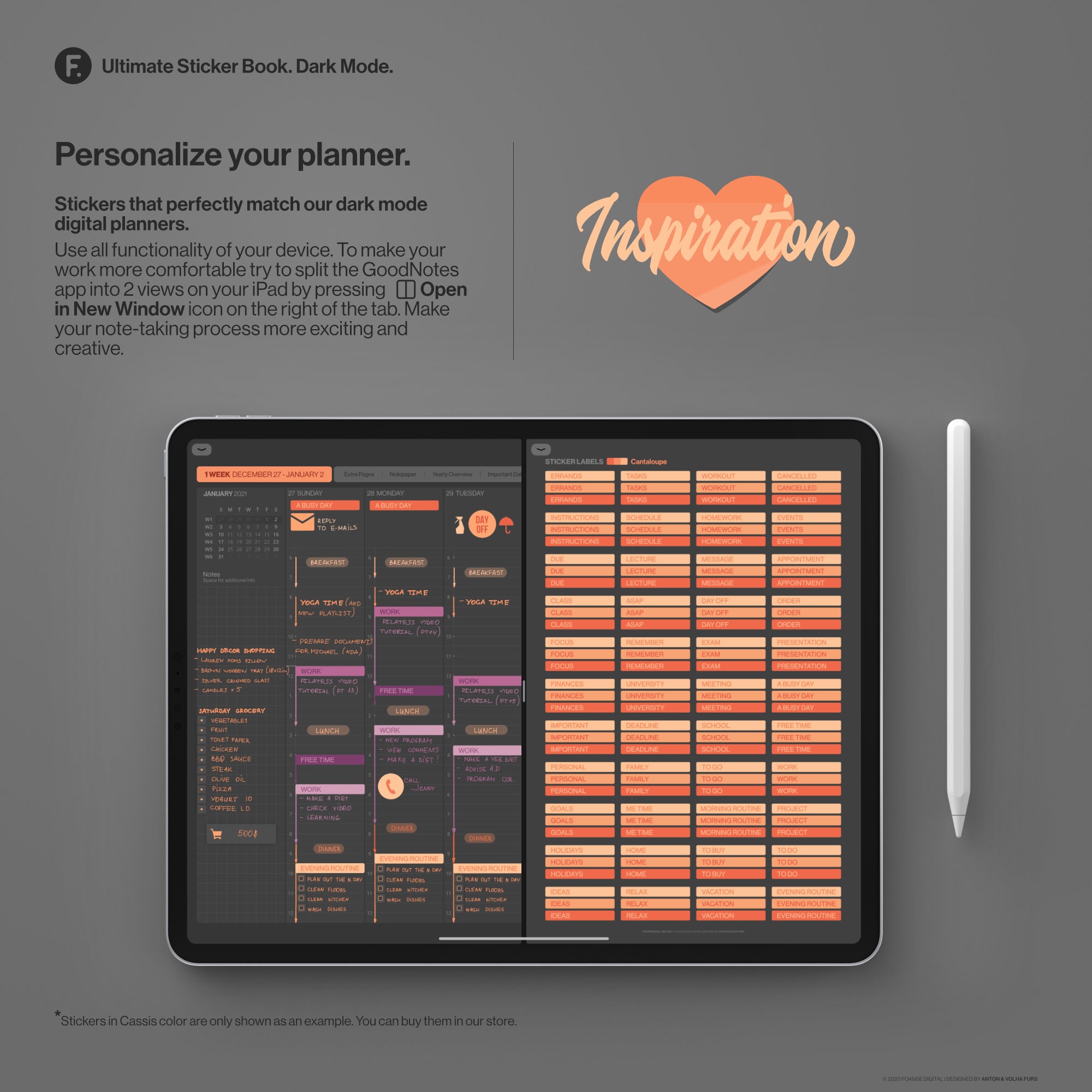 Dark Mode Digital Sticker Book with over 500 unique stickers. | Etsy