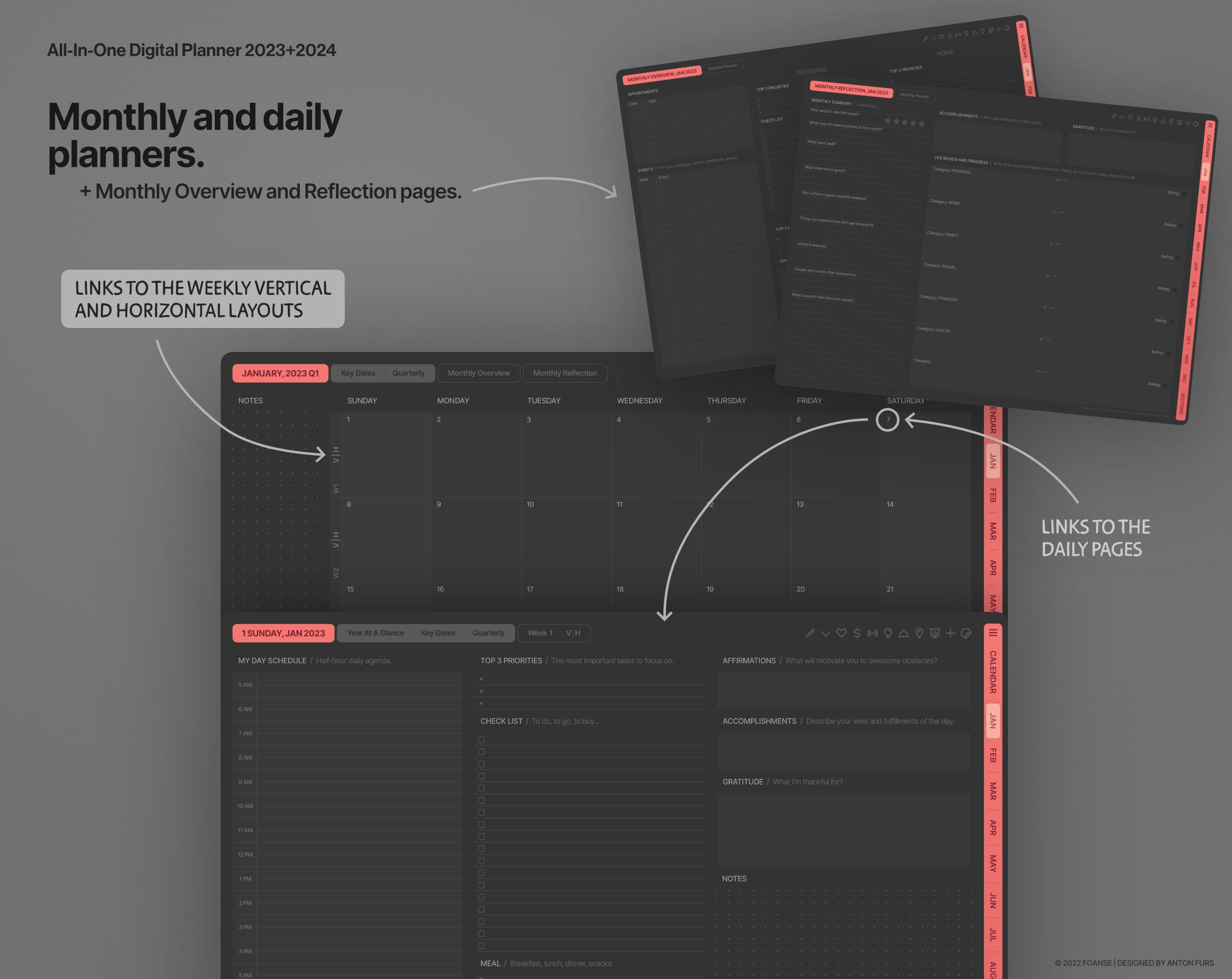 Dark Mode All-in-one Digital Planner 2023 2024 Goodnotes - Etsy
