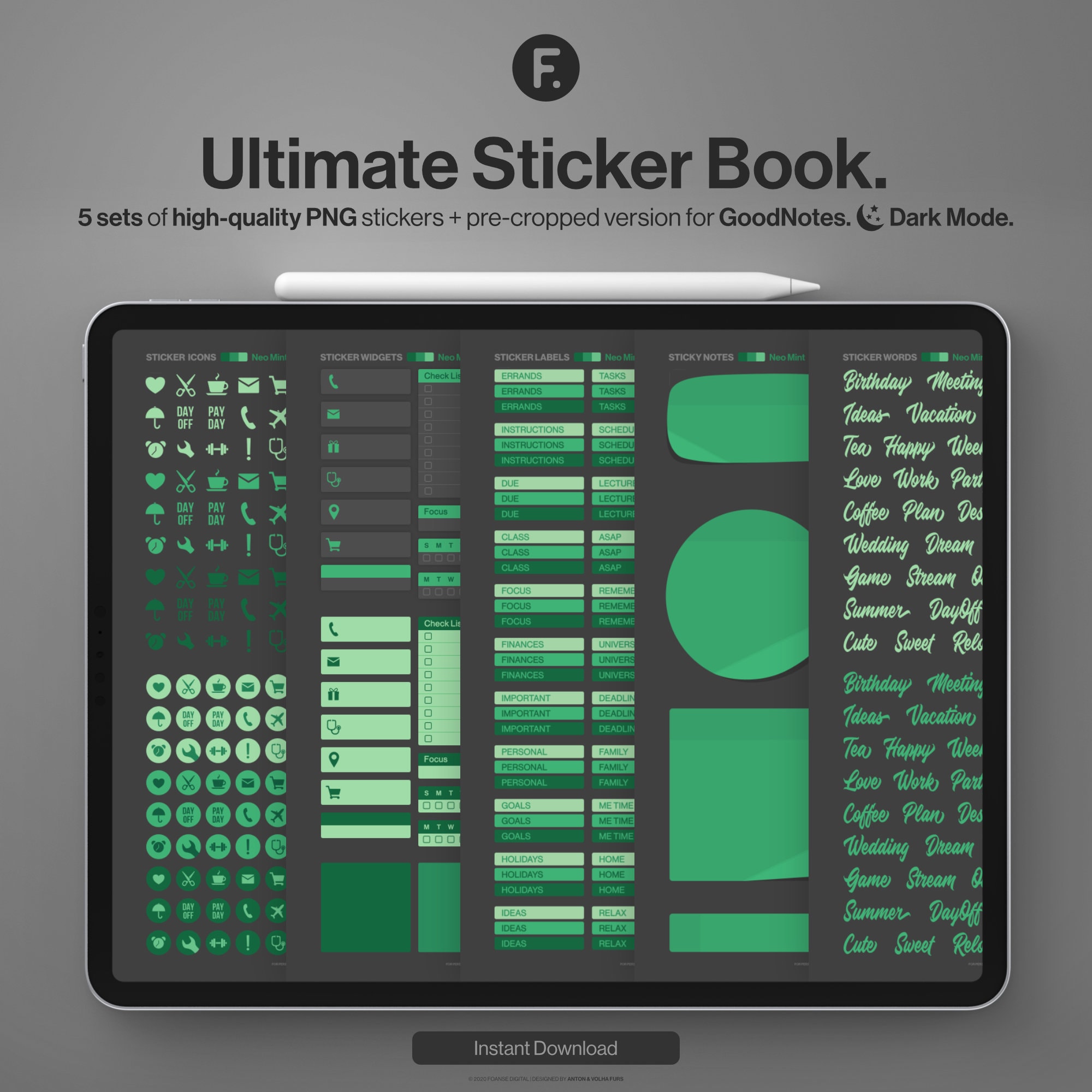 Dark Mode Digital Sticker Book with over 500 unique stickers. | Etsy