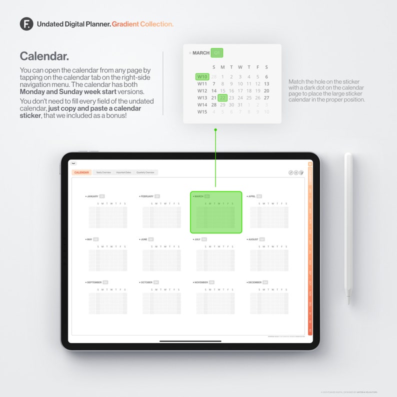 Undated Digital Planner Goodnotes and Notability Templates | Etsy