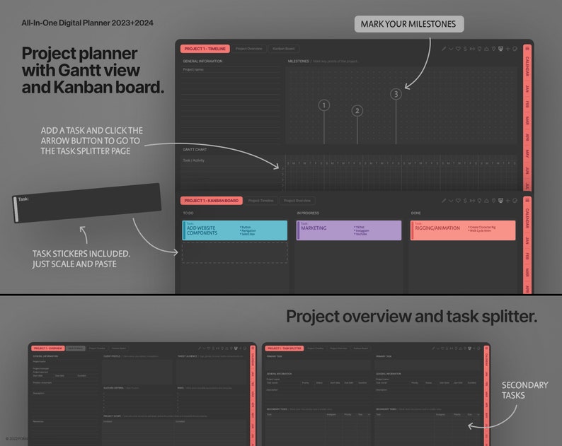 Dark Mode All-in-one Digital Planner 2023 2024 Goodnotes - Etsy
