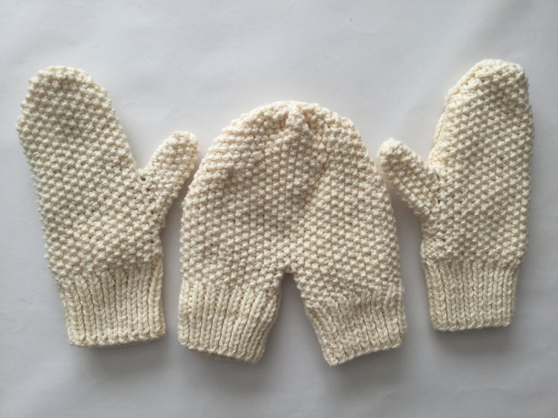 Couple Mittens Handmade in Wool Knitted Cabled Patterns in Cream With ...