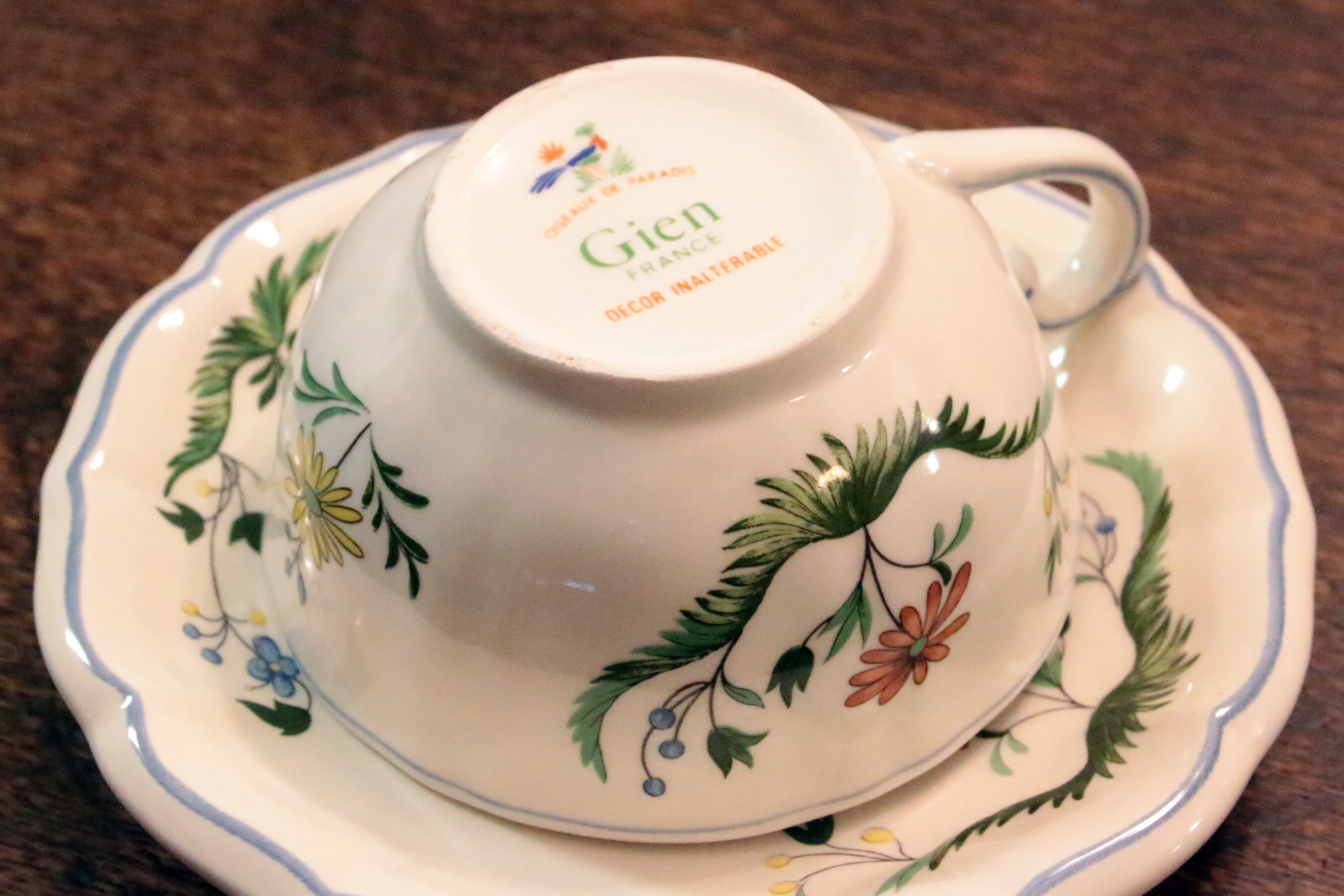 Gien Oiseaux De Paradis Breakfast Tea Cup & Saucer France - Etsy
