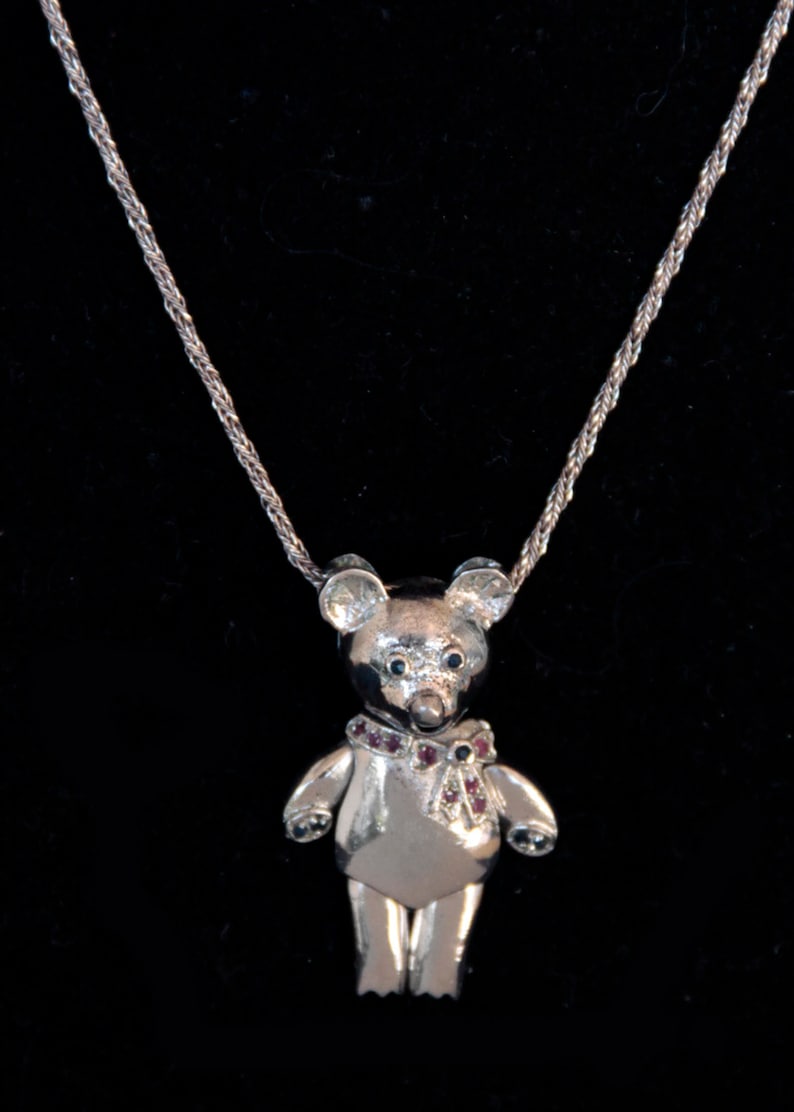 Sterling Silver Quirky Articulated Teddy Bear Pendant Necklace - Etsy