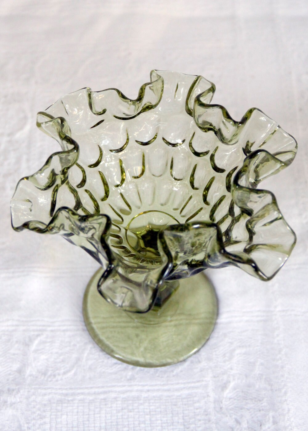 Fenton Green Ruffled Glass Compote - Etsy