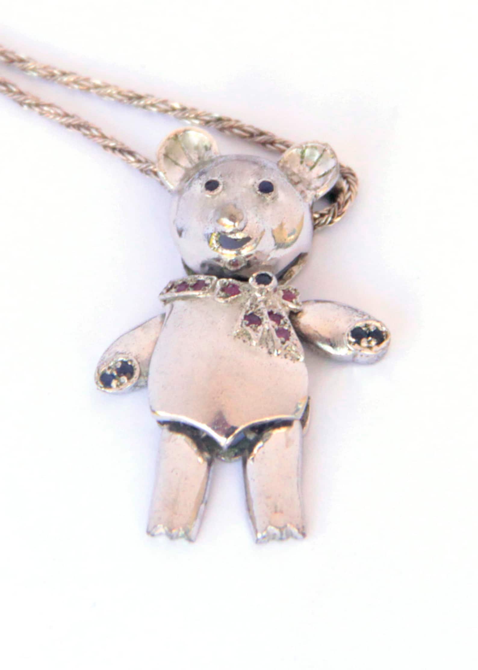 Sterling Silver Quirky Articulated Teddy Bear Pendant Necklace - Etsy