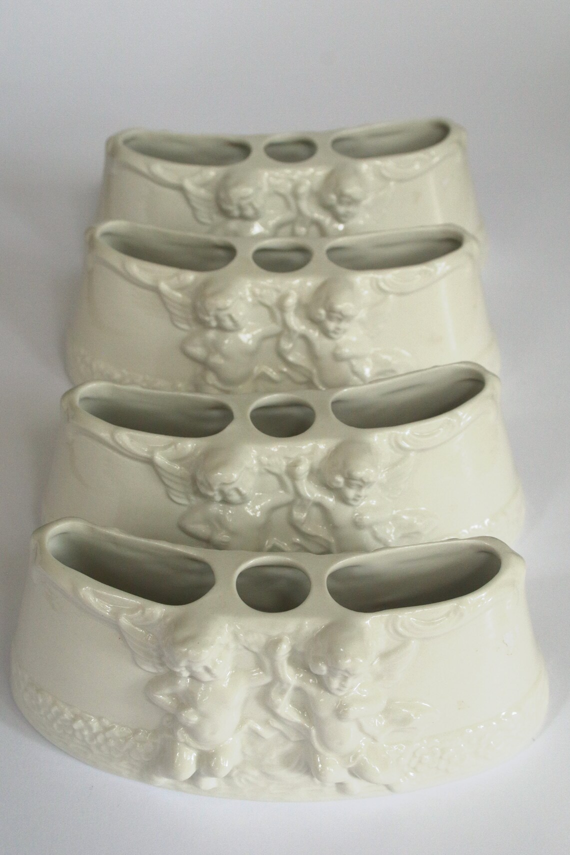 Dresden White Porcelain Cherub Flower Frog Candle Holder 4 - Etsy