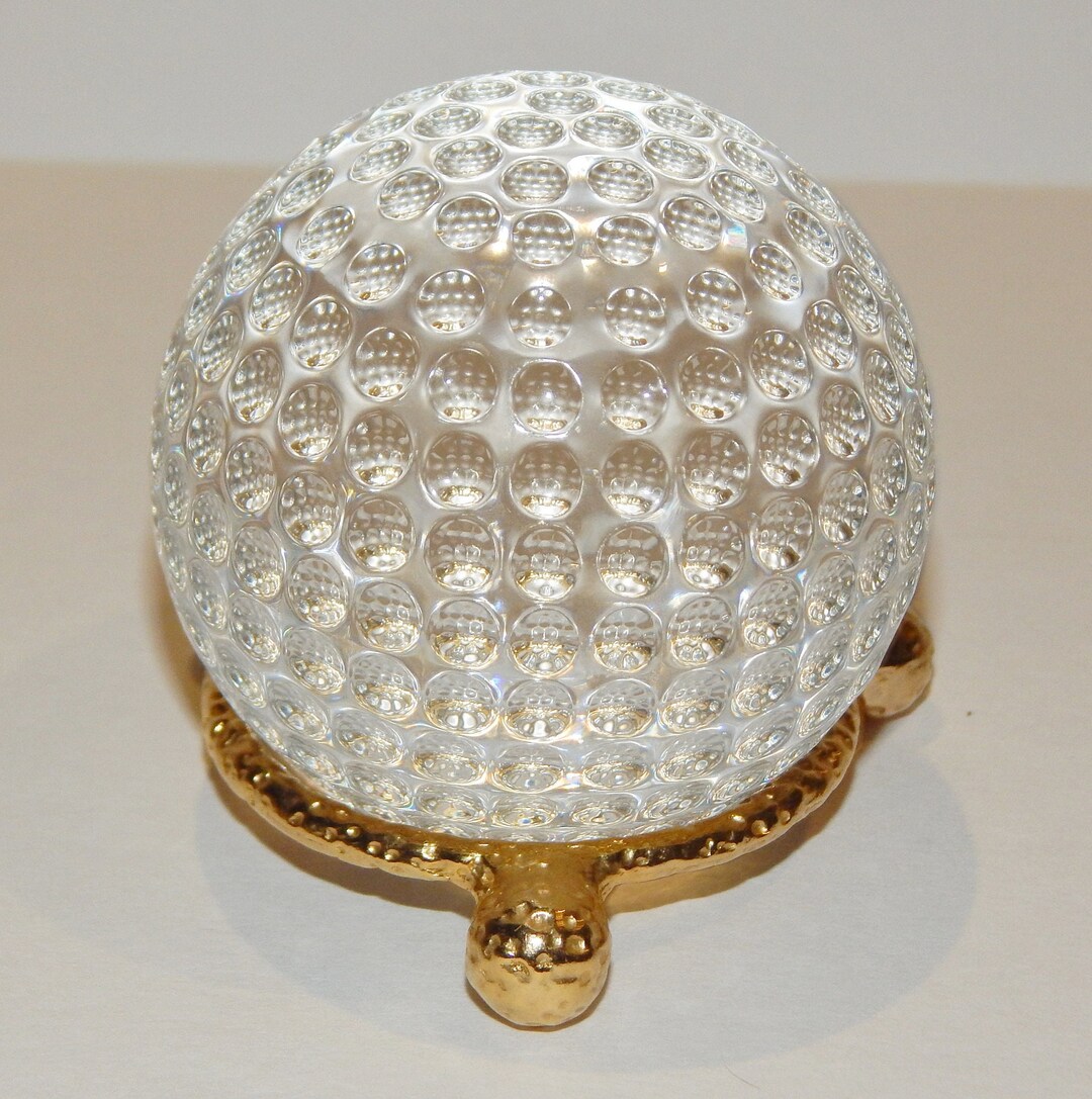Waterford Crystal Dimpled Golf Ball Paperweight on Gold Plated Stand - Etsy