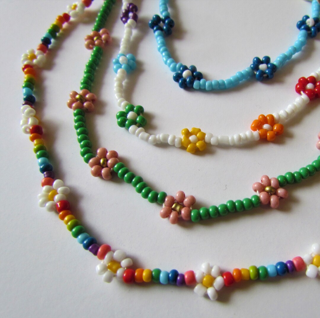 DAISY CHAIN NECKLACE, Seed Bead Necklace, Daisy Chain, Daisy Choker ...