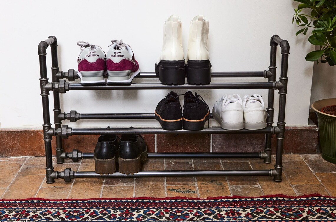 Shoe Rack Industrial Shoe Bench Black Shoe Rack Pipe - Etsy UK