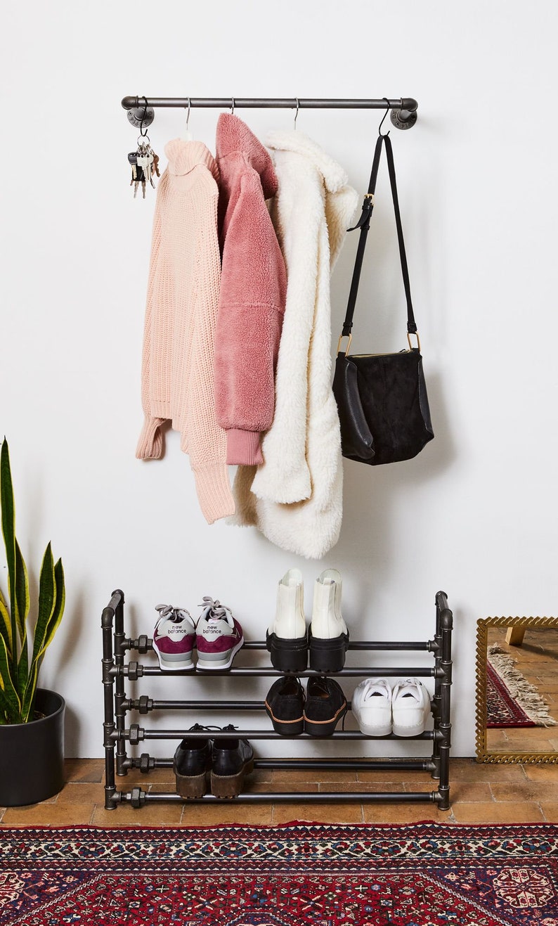 Shoe Rack Industrial Shoe Bench Black Shoe Rack Pipe - Etsy UK