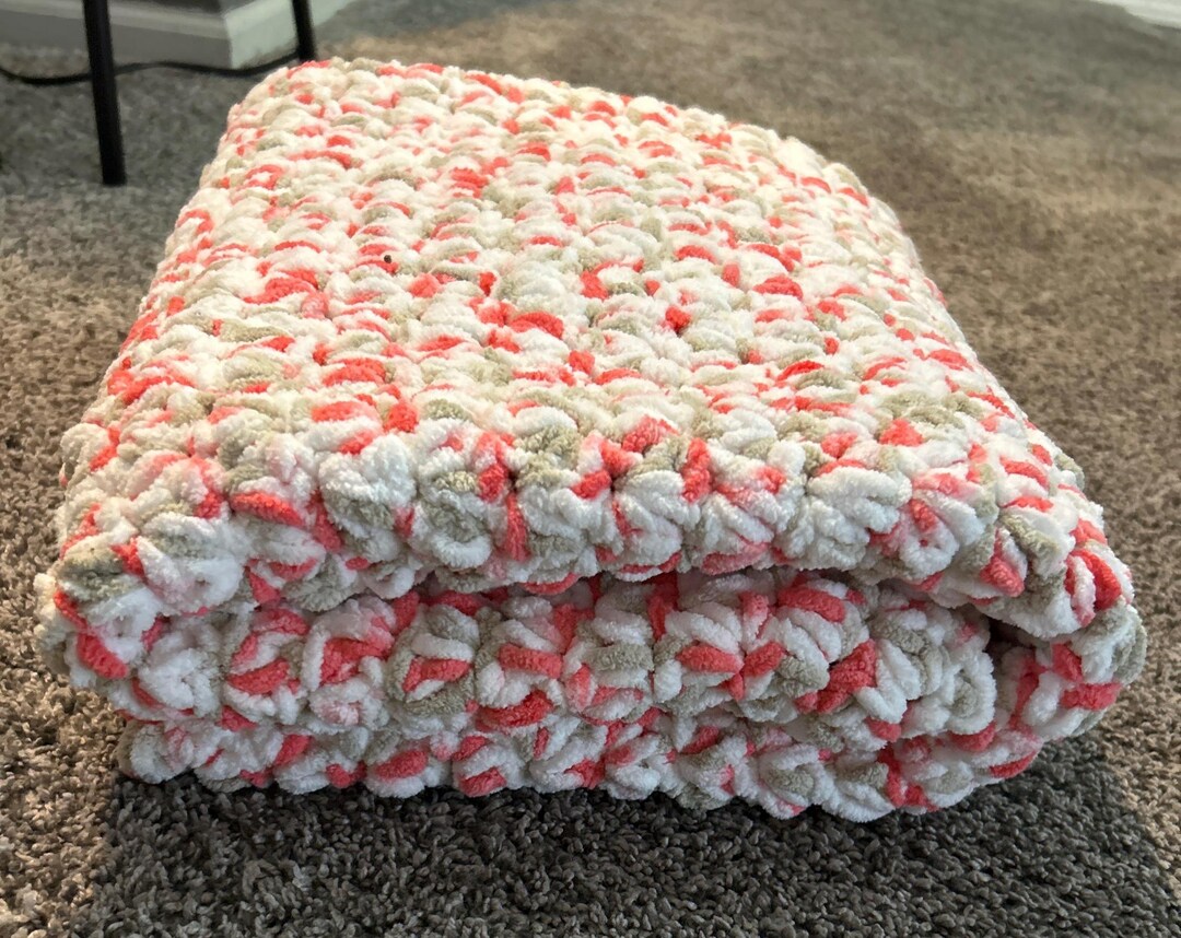 Handmade Plush Terra Cotta / White Colored Afghan / Throw / Lap Blanket ...