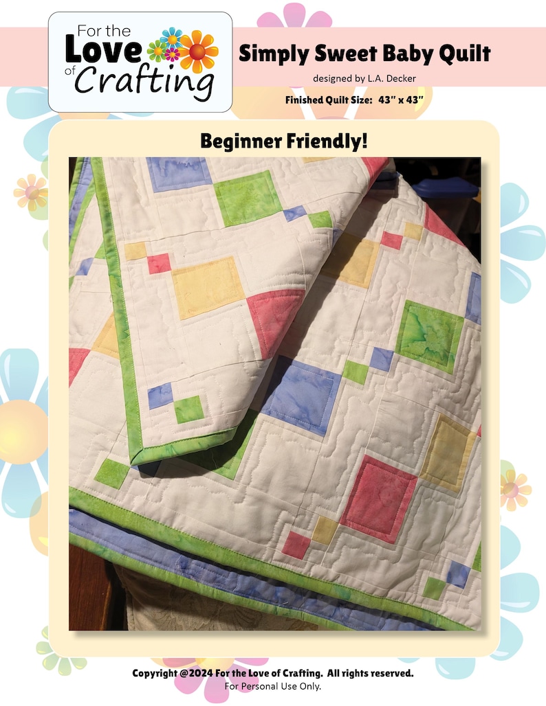 PATTERN Only - Simply Sweet Baby Quilt, 43” X 43”, Tummy Time Play Mat ...