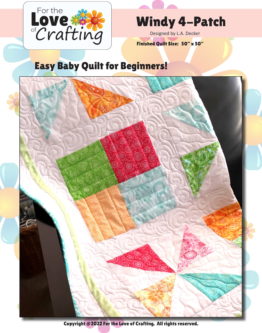 Windy 4-patch Digital Quilt Pattern, Beginner Friendly, Easy Baby Quilt ...