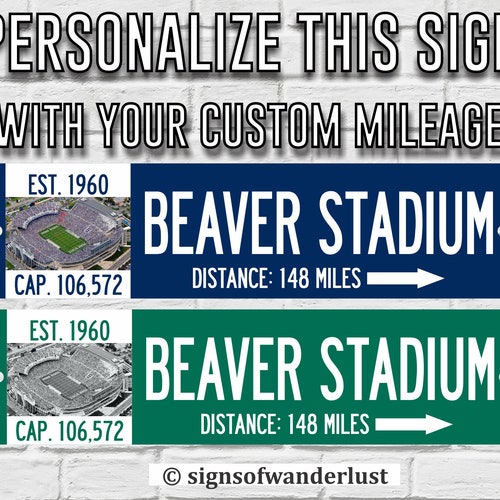 Custom College Highway Distance Sign to Beaver Stadium Home - Etsy