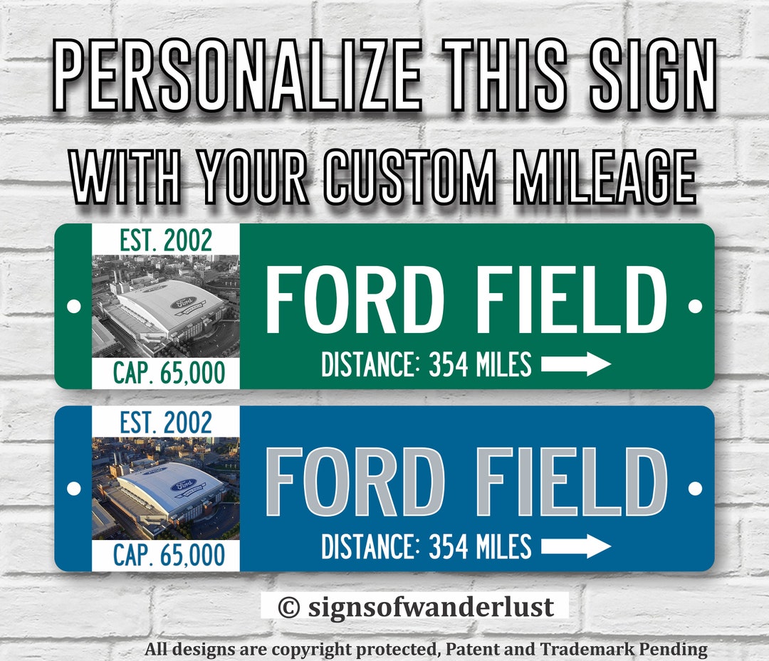Detroit Lions Ford Field Custom Street Sign, Personalize Distance to ...