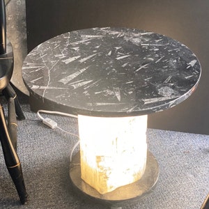 Large Selenite CHUNK Lamp With FOSSIL Stone Base, Crystal Lamp ...