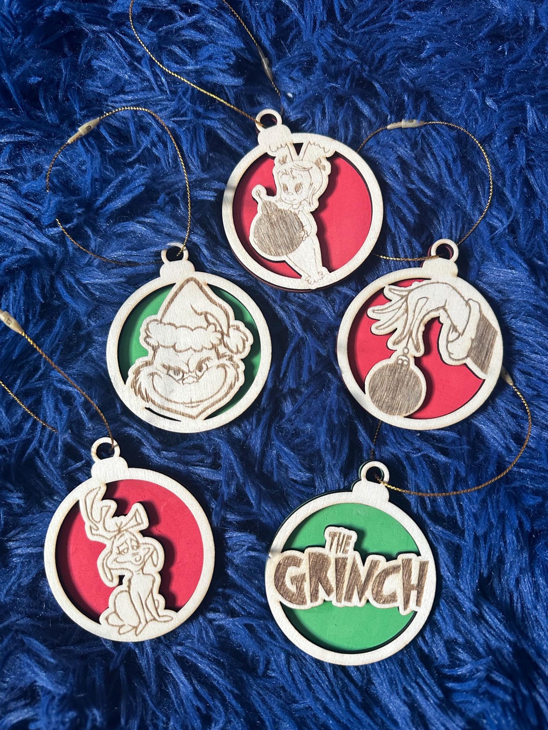 Grinch Ornaments Laser Engraved Wood Hand Painted - Etsy