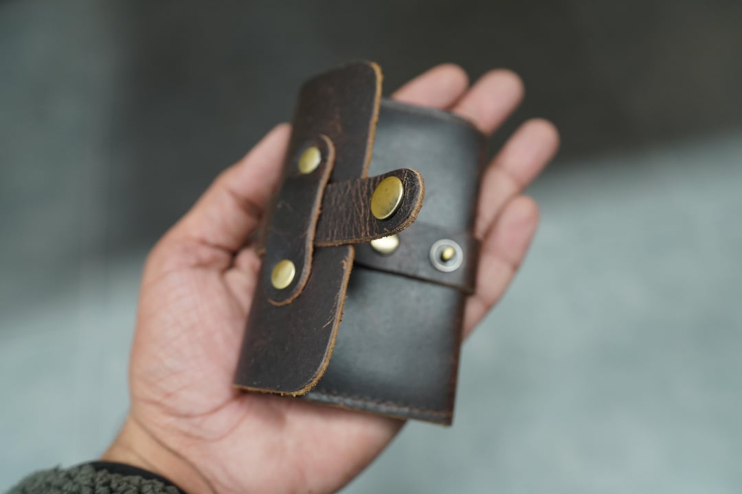 Leather Card Holder Wallet Full Grain Leather Card Case Daily Carry ...