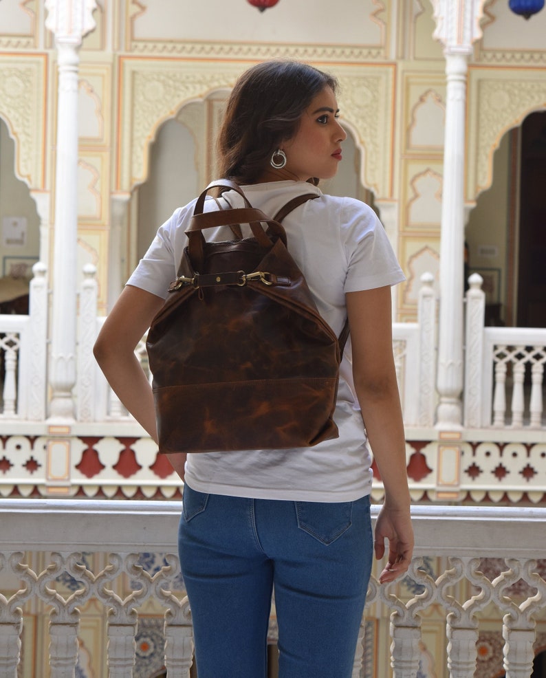 Leather Convertible Backpack for Women Leather Tote Bag With Zipper ...