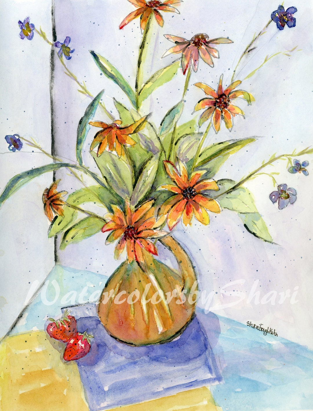Flower Watercolor Print by Shari Kuhn, Floral Art, Flower Bouquet Wall ...