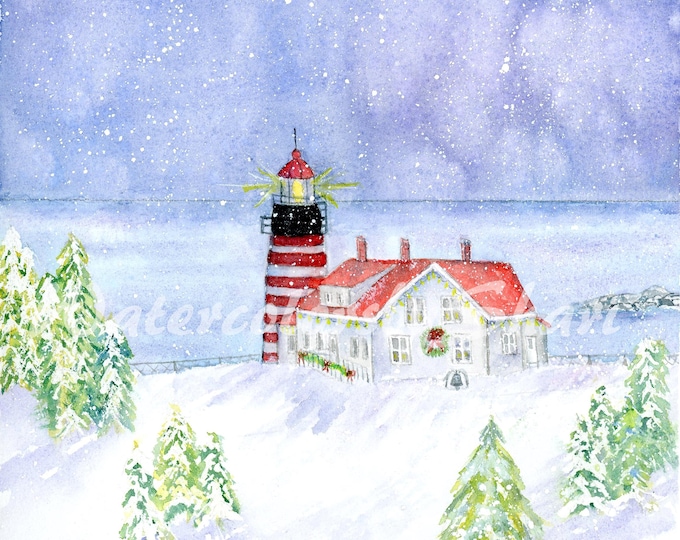 Watercolor Print of West Quoddy Head Lighthouse in Lubec, Maine by ...