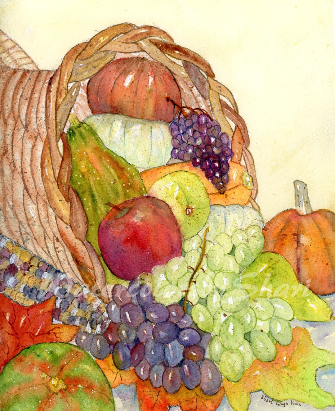 Rustic Cornucopia Watercolor Print by Shari Kuhn -- Fall Harvest Art ...