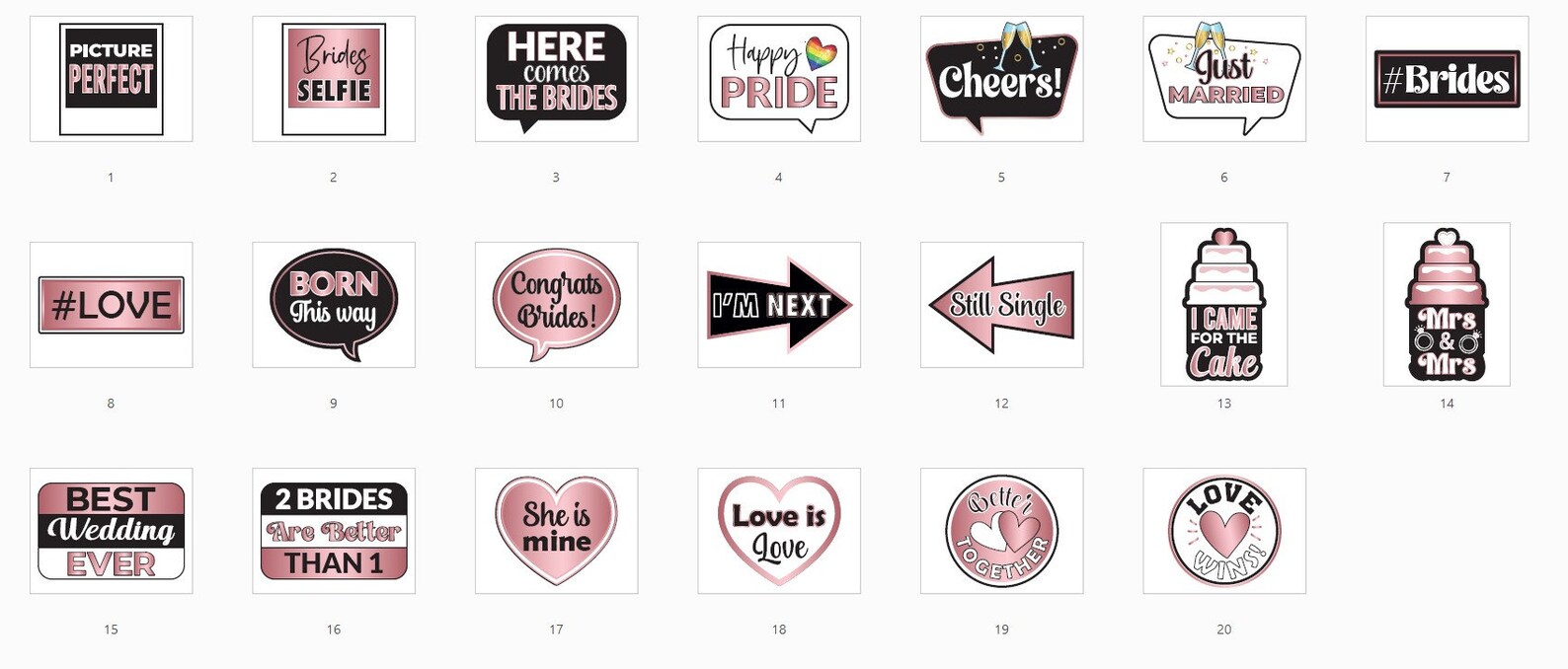 LGBTQ Wedding Photo Booth Rosegold 20 Printable Prop Signs. - Etsy