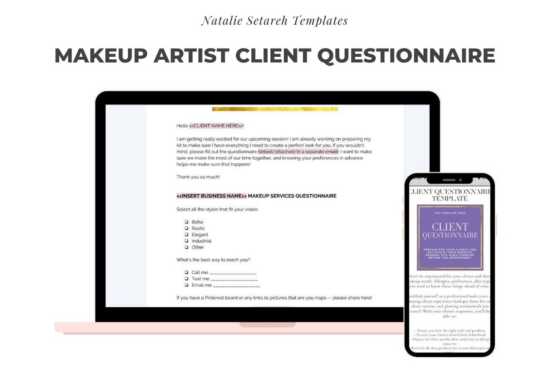Client Questionnaire Template for Makeup Artists | MUA Templates ...