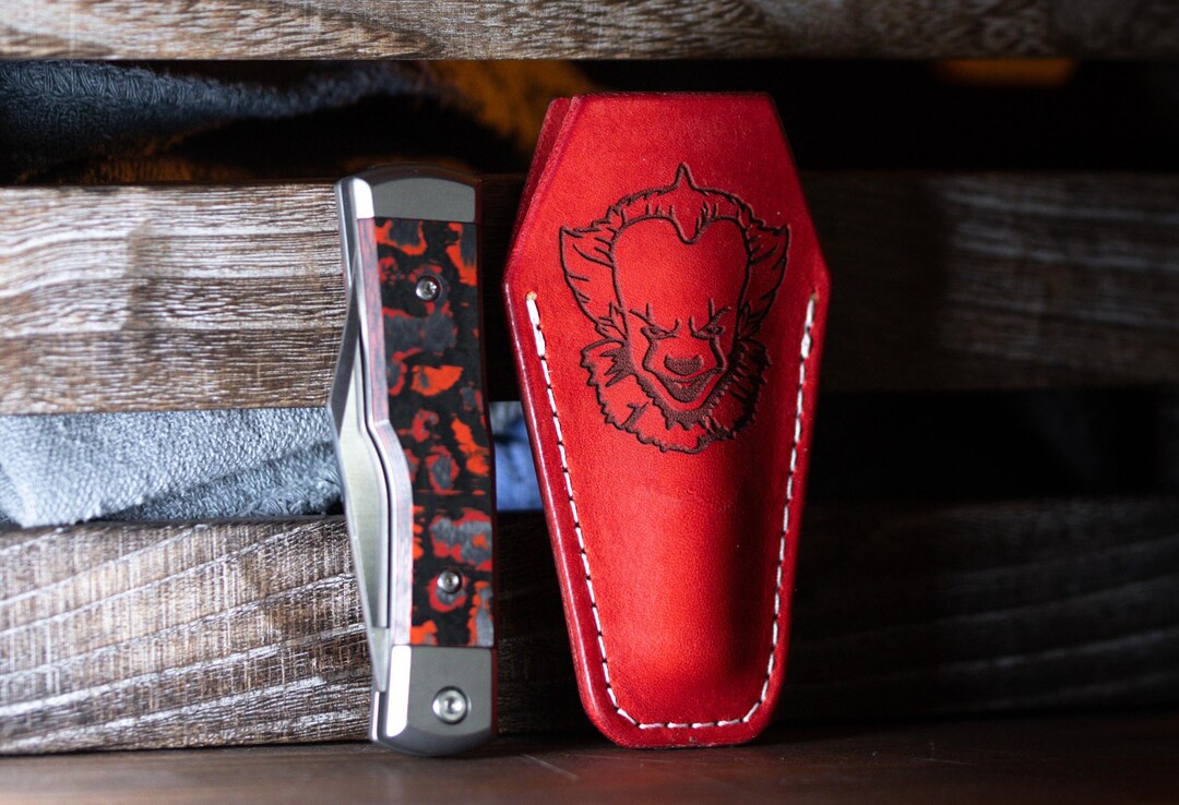 Pennywise 4” Knife Slip, EDC Pocket Knife, Italian Leather Sheath ...