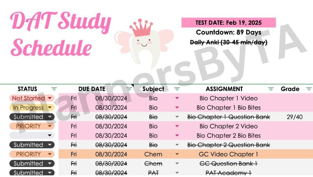 Custom DAT Study Schedule Practice Exam Score Tracking Personalized ...