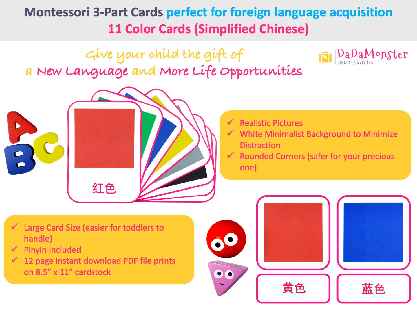 Mandarin Lernkarten // Farben // Karten Montessori // Pinyin ...