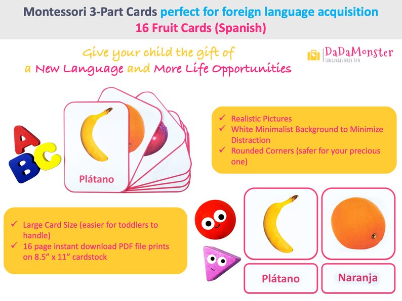 Spanish Flash Cards // Fruit //16 Cards montessori - Etsy