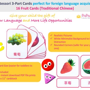 Mandarin Flash Cards // Fruit //16 Cards montessori // Pinyin ...