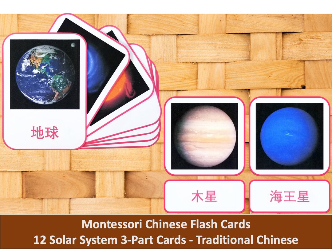 Mandarin Flash Cards // Solar System //12 Cards montessori // Pinyin ...