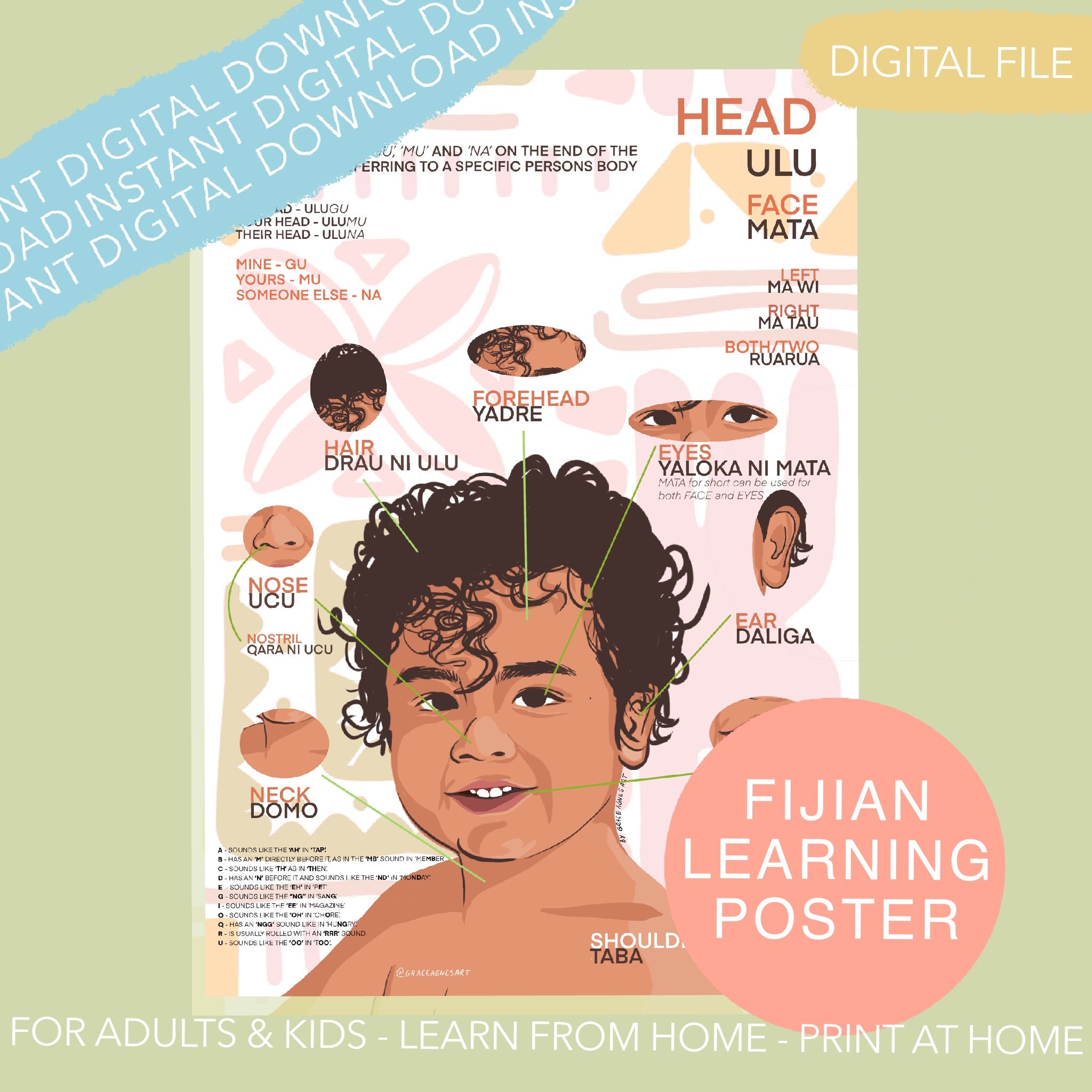 Fijian Learning Poster - Body Parts - Head and Face - Digital Download ...
