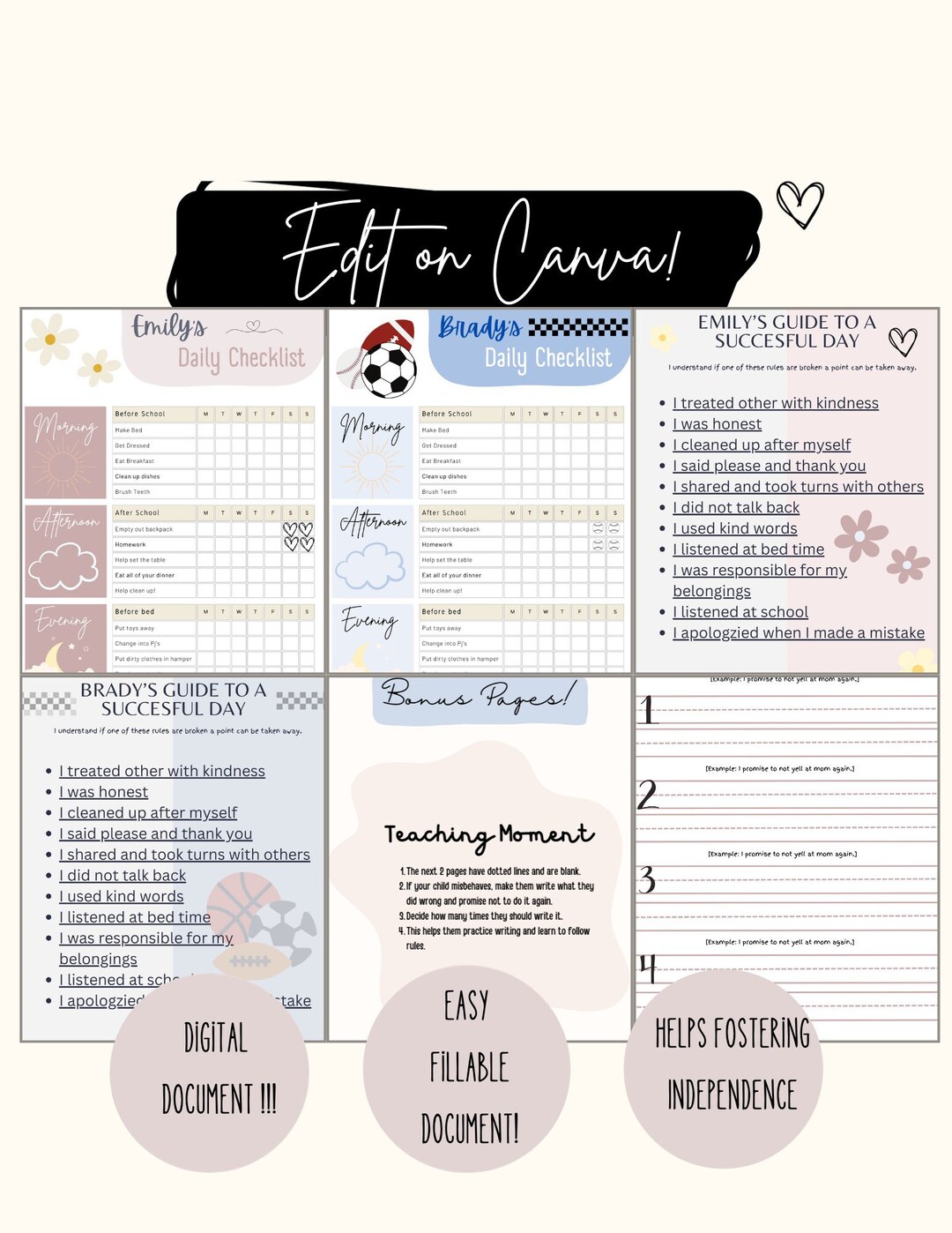 Weekly Kids Checklist BUNDLE!!!! Helps With Empowering Families ...