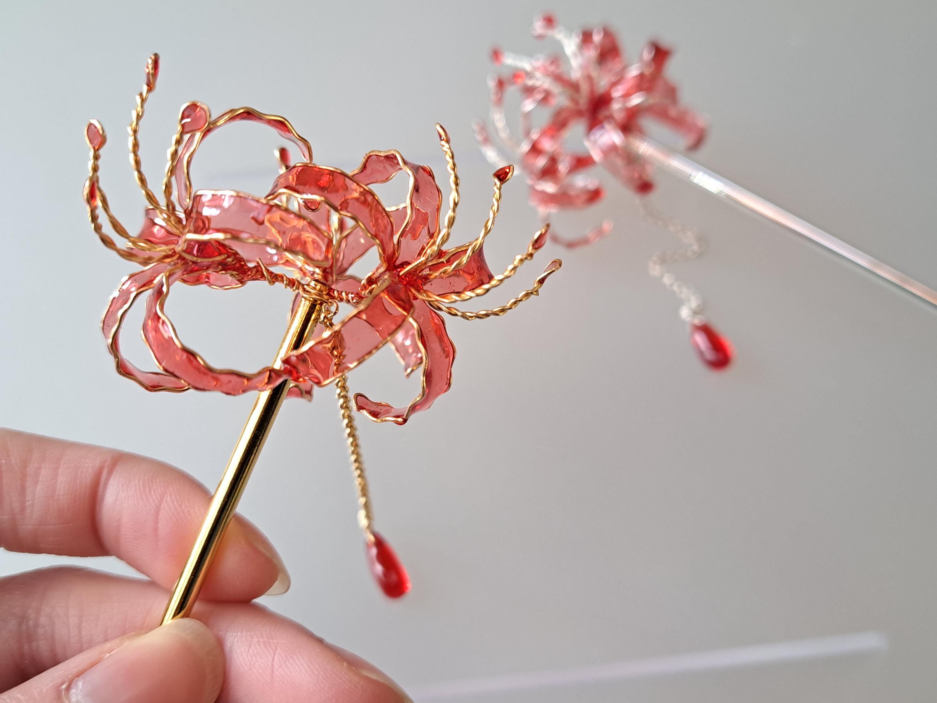 Handmade Red Spider Lily Dangle Hair Stick - Etsy