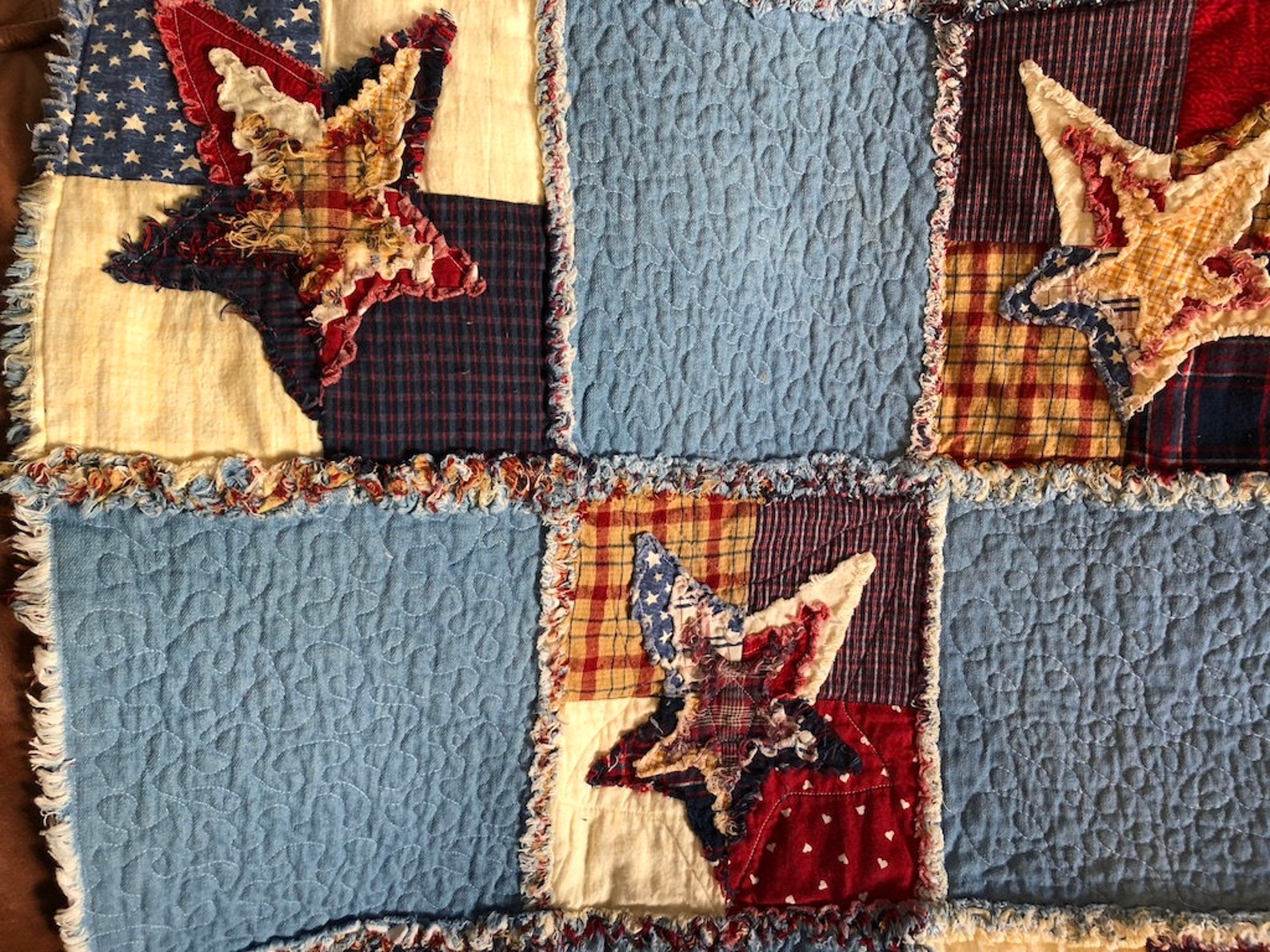 Cute Rag Quilt Pattern Denim 'N Stars Easy Gift Bed or Wall Hanging ...