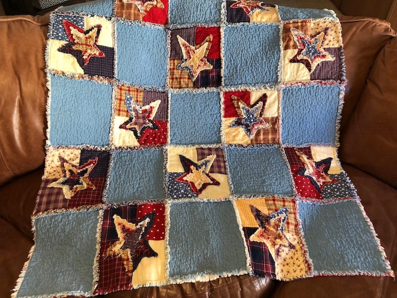 Cute Rag Quilt Pattern Denim 'N Stars Easy Gift Bed or Wall Hanging ...