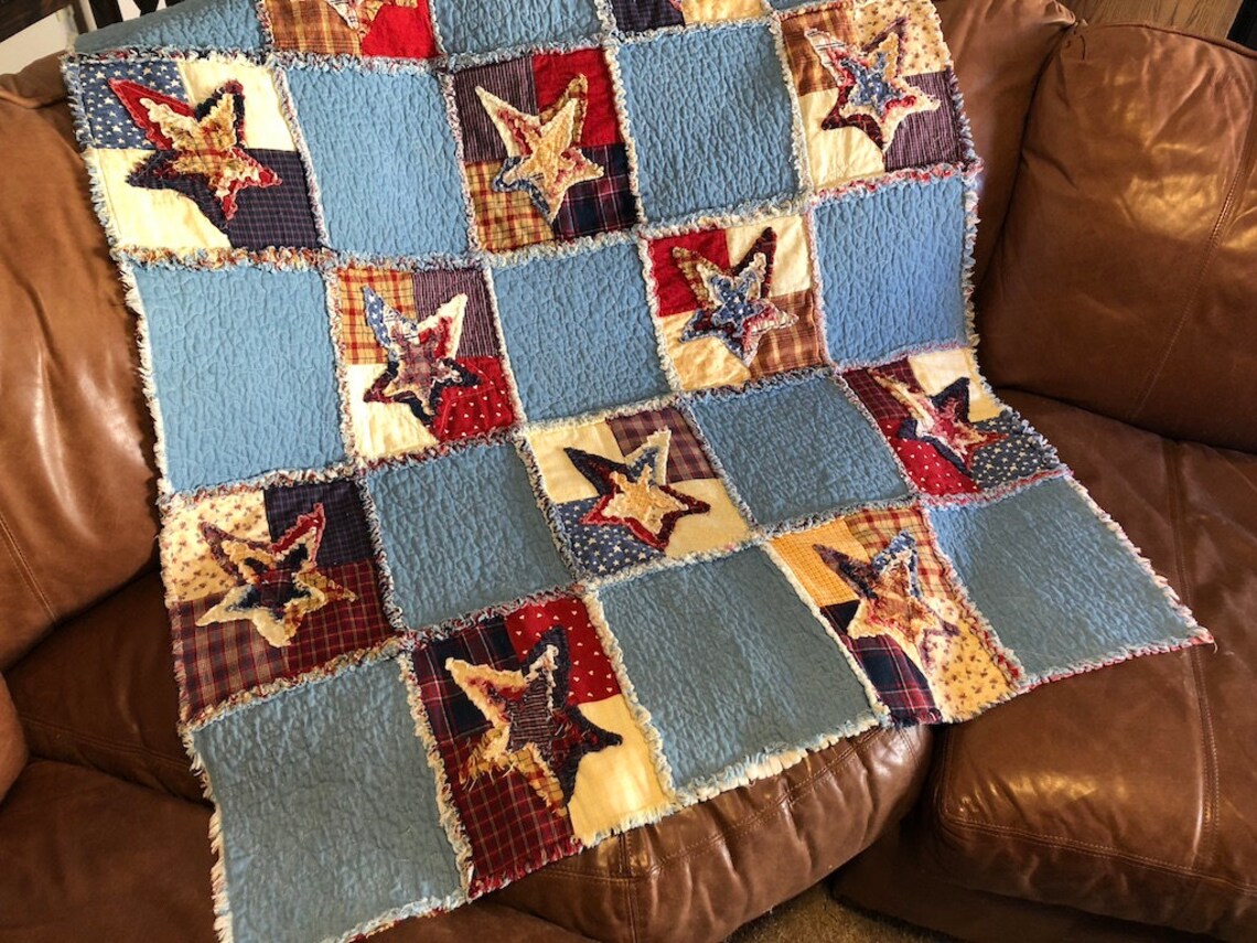 Cute Rag Quilt Pattern | Denim 'N Stars | Easy Gift Bed or Wall Hanging ...