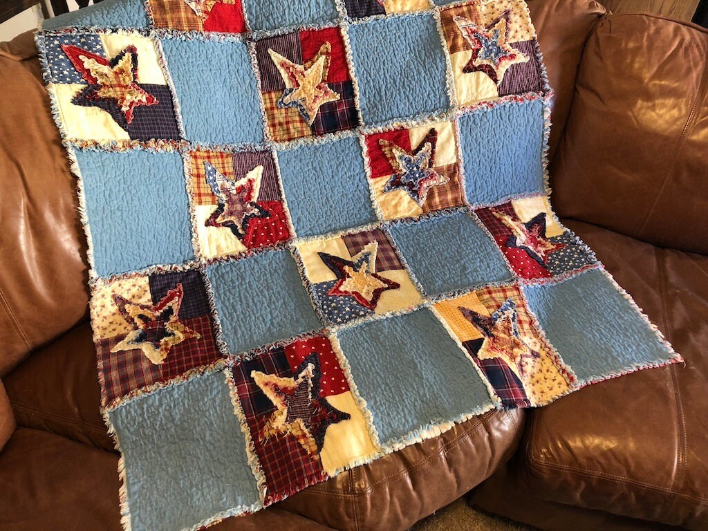 Cute Rag Quilt Pattern Denim 'N Stars Easy Gift Bed or Wall Hanging ...