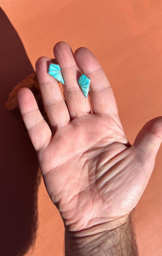 Native American Turquoise Inlay Clip Earrings | Zuni … - Gem