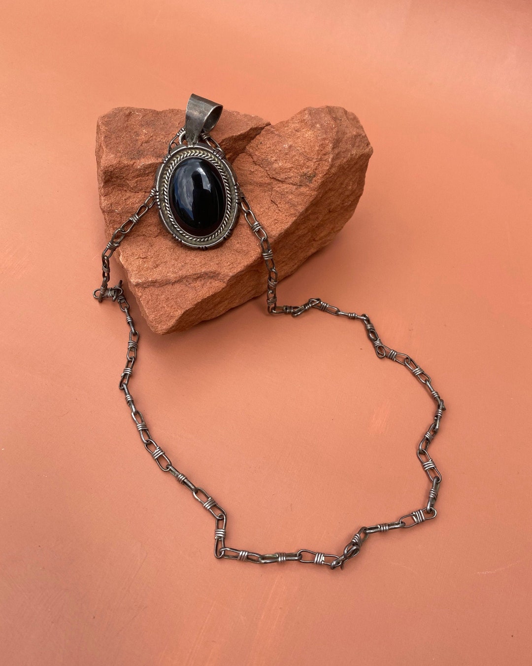 Navajo Rita Touchine Sterling Black Jet Pendant and Handmade Sterling ...