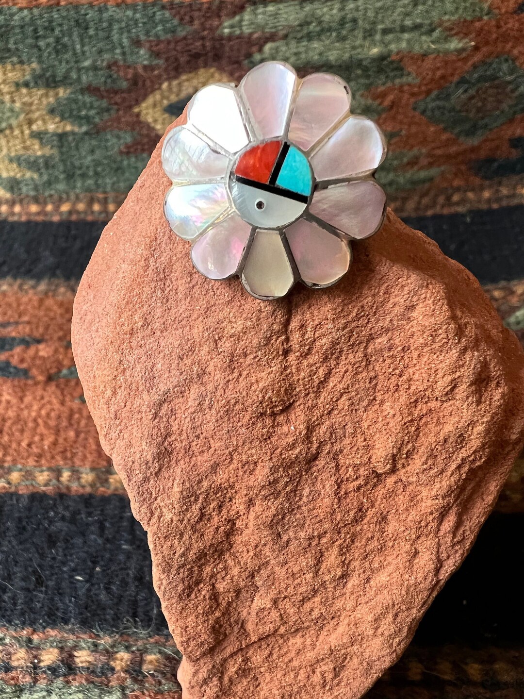 Zuni Sunface Flower Pendant Necklace | Native American Inlaid Flower ...