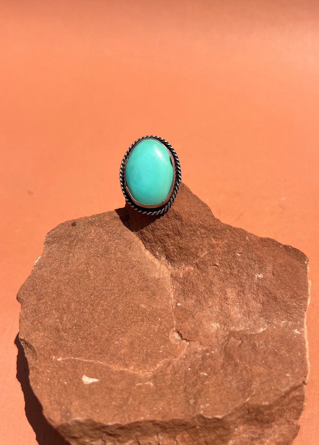Native American Large Turquoise Oval Minimalist Statement Cocktail Ring ...