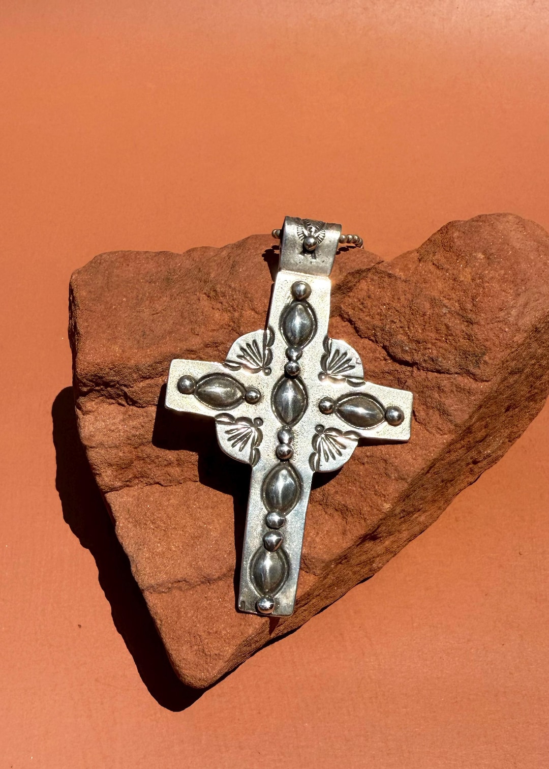 Navajo Cross Necklace | Navajo Large Sterling Repoussé Cross Pendant ...
