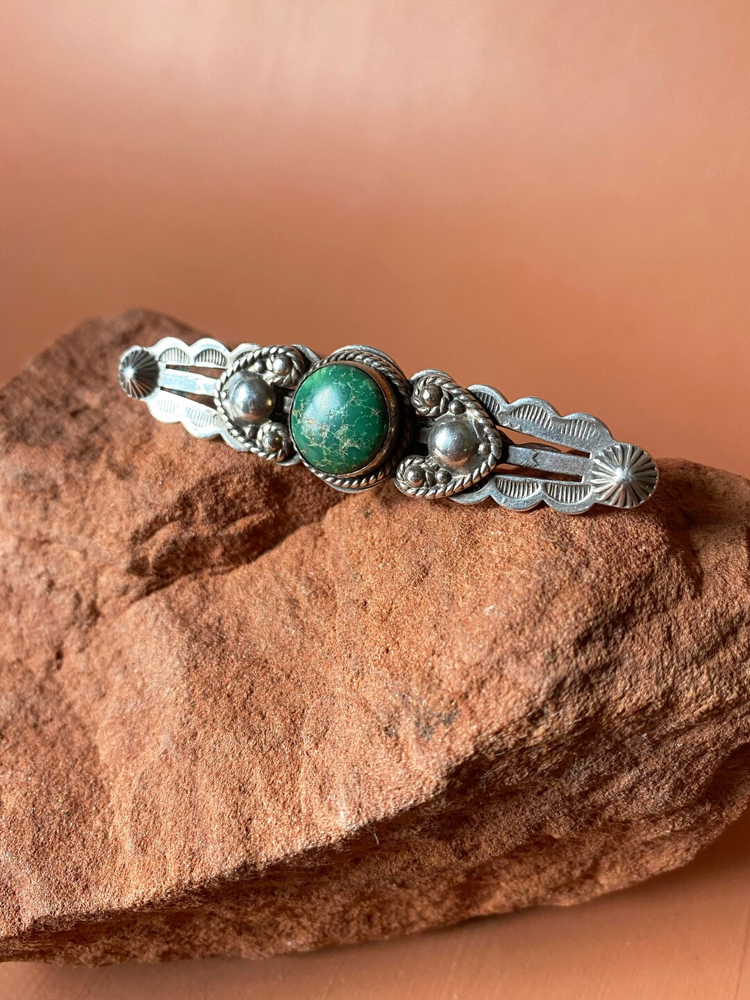 Fred Harvey Era Green Turquoise Silver Bar Pin | Native American Harvey ...