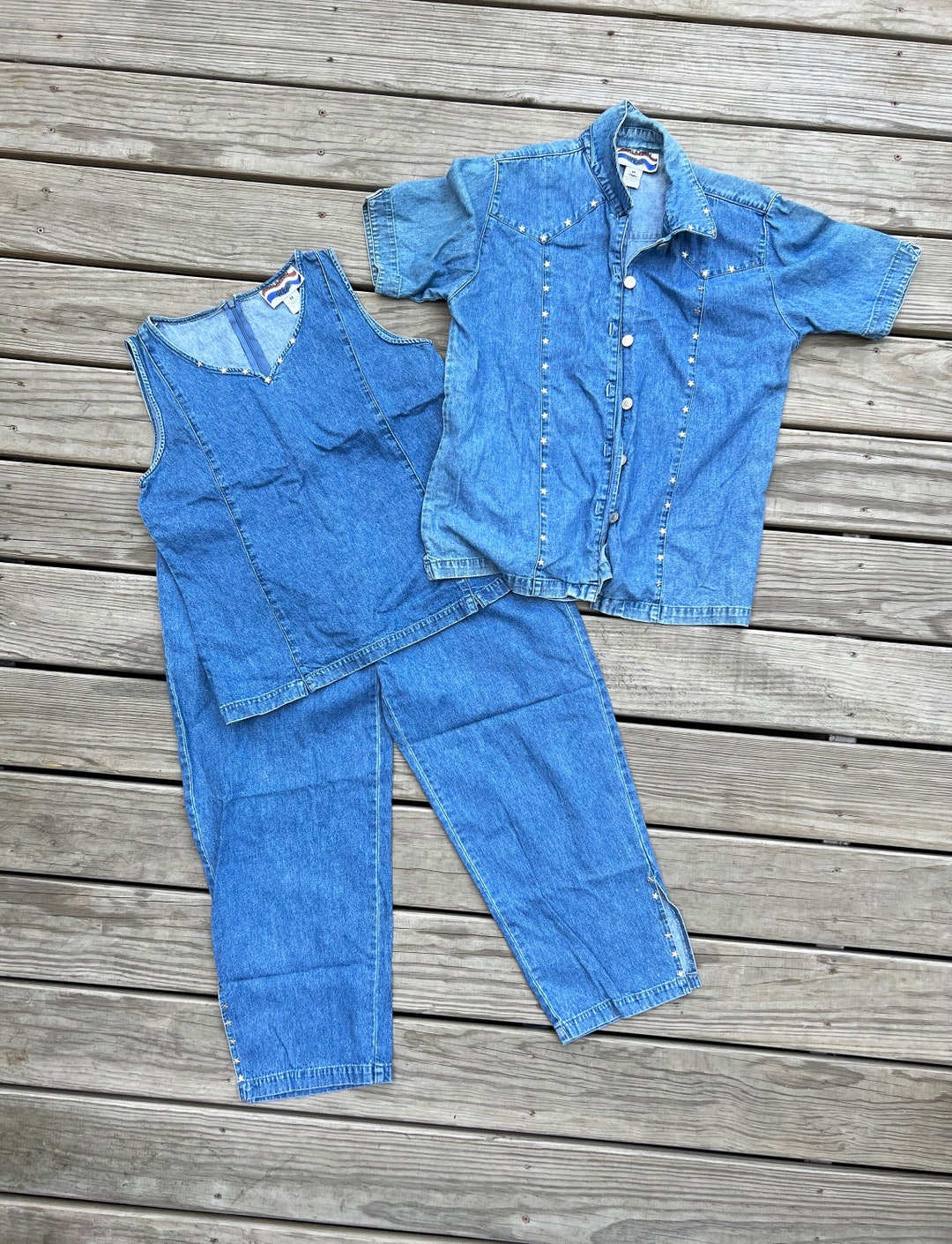 Vintage Embellished Denim Three Piece Set Size L | Vintage Silver Star ...